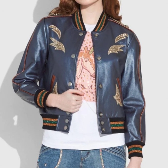 Coach | Jackets & Coats | Nwt Coach Shrunken Leather Varsity Jacket In ...